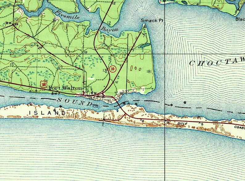1938 Topo Map of Mary Esther Quadrangle Fort Walton Beach Florida - Etsy