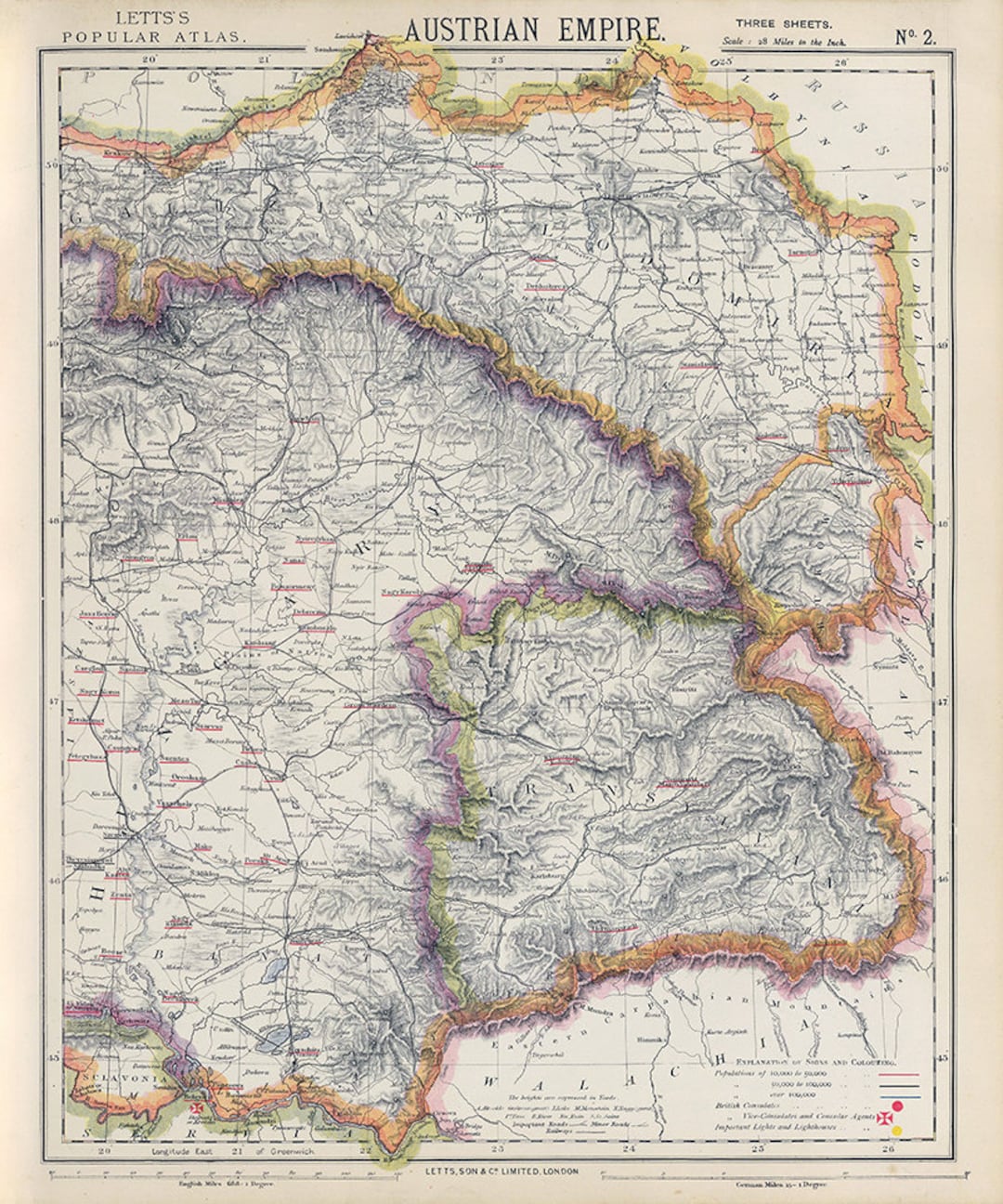 1883 Map of Austrian Empire Galicia Eastern Hungary and Transylvania - Etsy