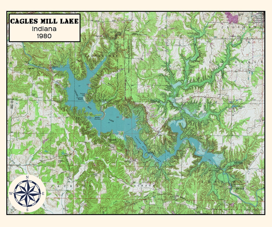 1980 Map of Cagles Mill Lake Indiana - Etsy