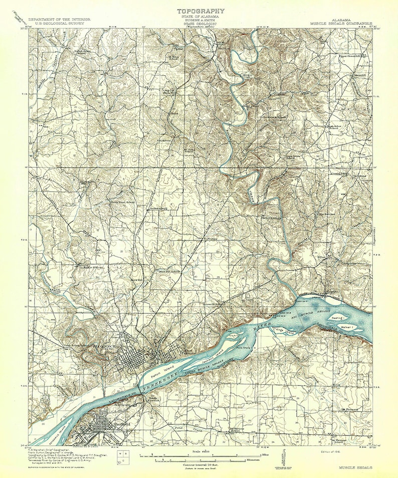 1916 Topo Map of Muscle Shoals Alabama Quadrangle Florence - Etsy