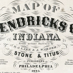1866 Farm Line Map of Hendricks County Indiana Danville - Etsy