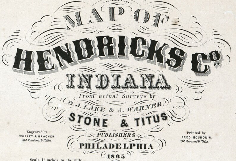 1866 Farm Line Map of Hendricks County Indiana Danville - Etsy