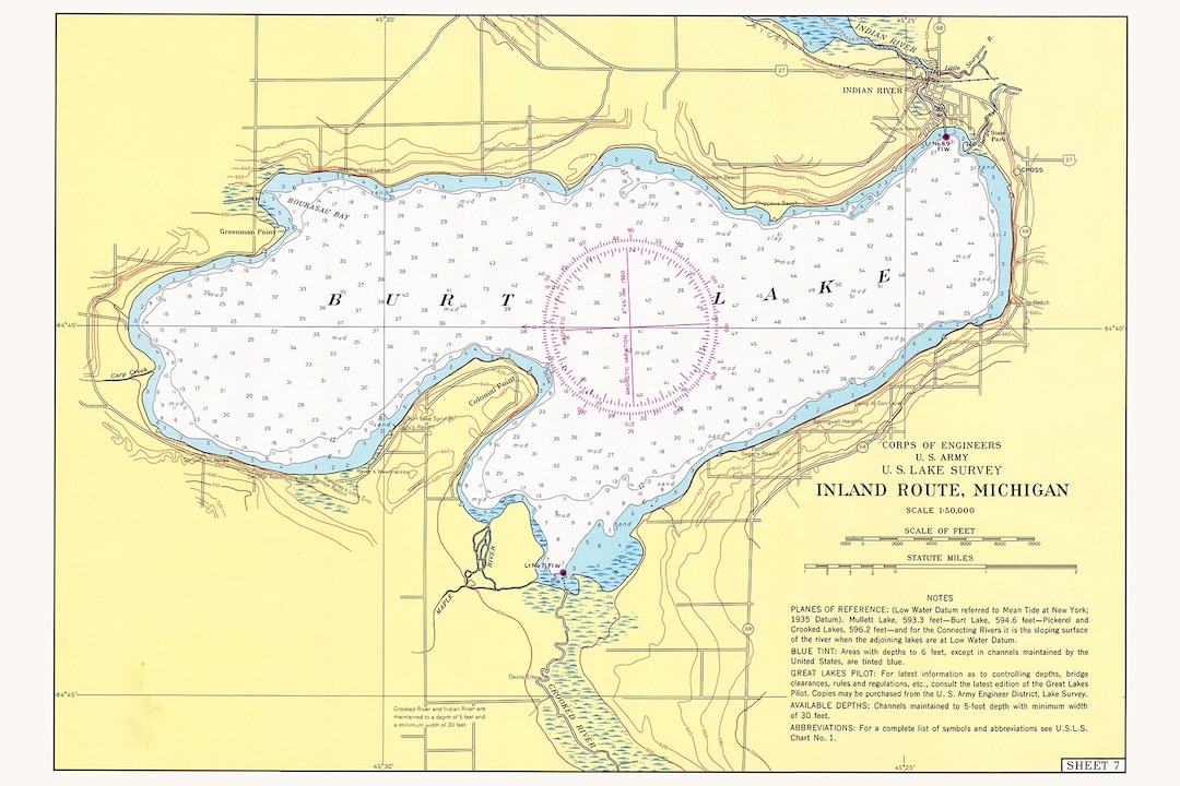 1960 Nautical Map of Burt Lake Michigan - Etsy