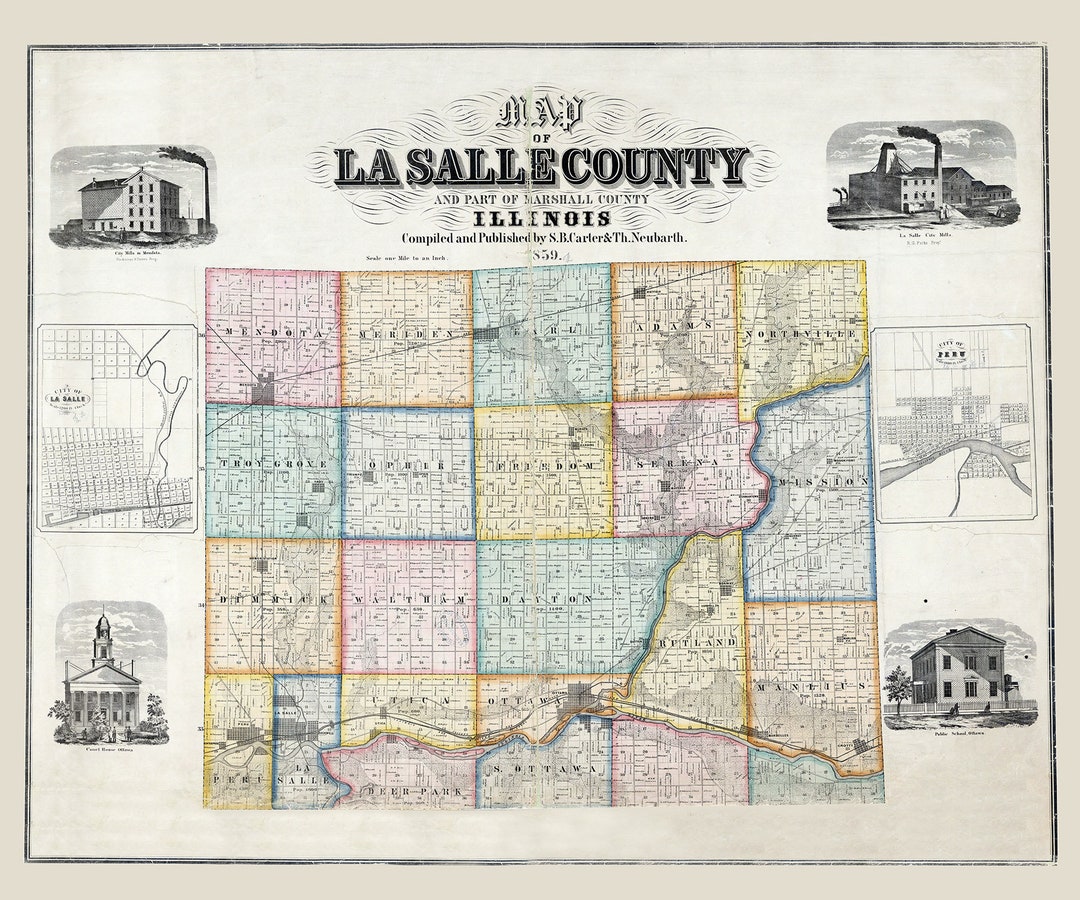 1859 Farm Line Map of La Salle County and Part of Marshall County ...