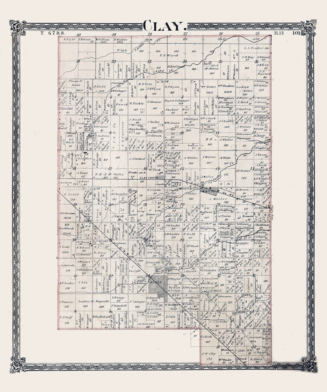 1874 Map of Clay Township Ottawa County Ohio - Etsy
