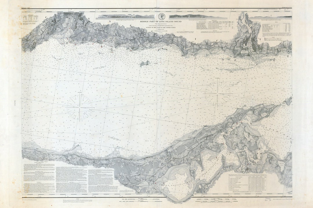 1878 Nautical Map of Long Island Sound Middle Part New York - Etsy