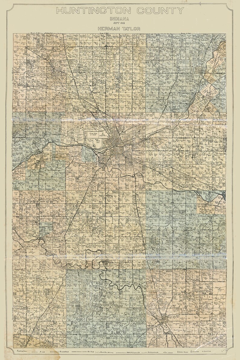 1903 Farm Line Map of Huntington County Indiana - Etsy
