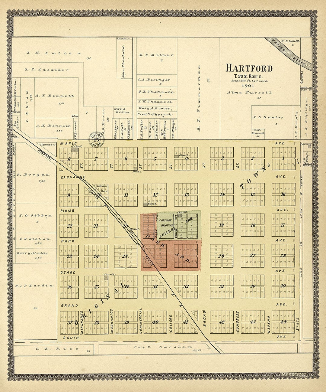 1901 Town Map of Hartford Kansas - Etsy