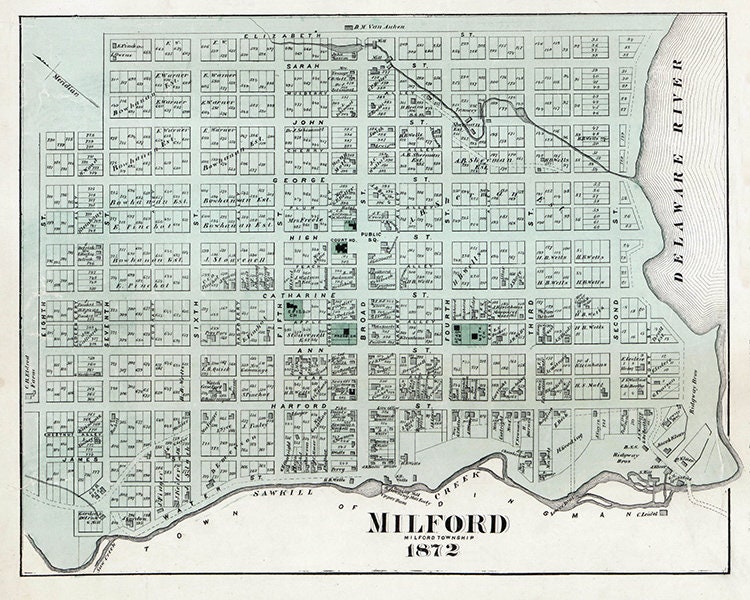 1872 Town Map of Milford Pike County PA - Etsy Singapore