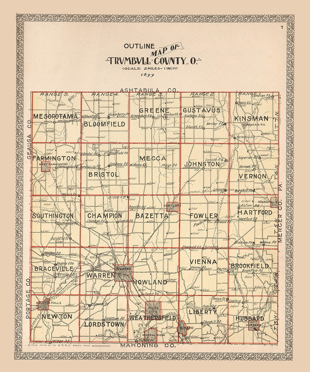 1899 Map of Trumbull County Ohio - Etsy