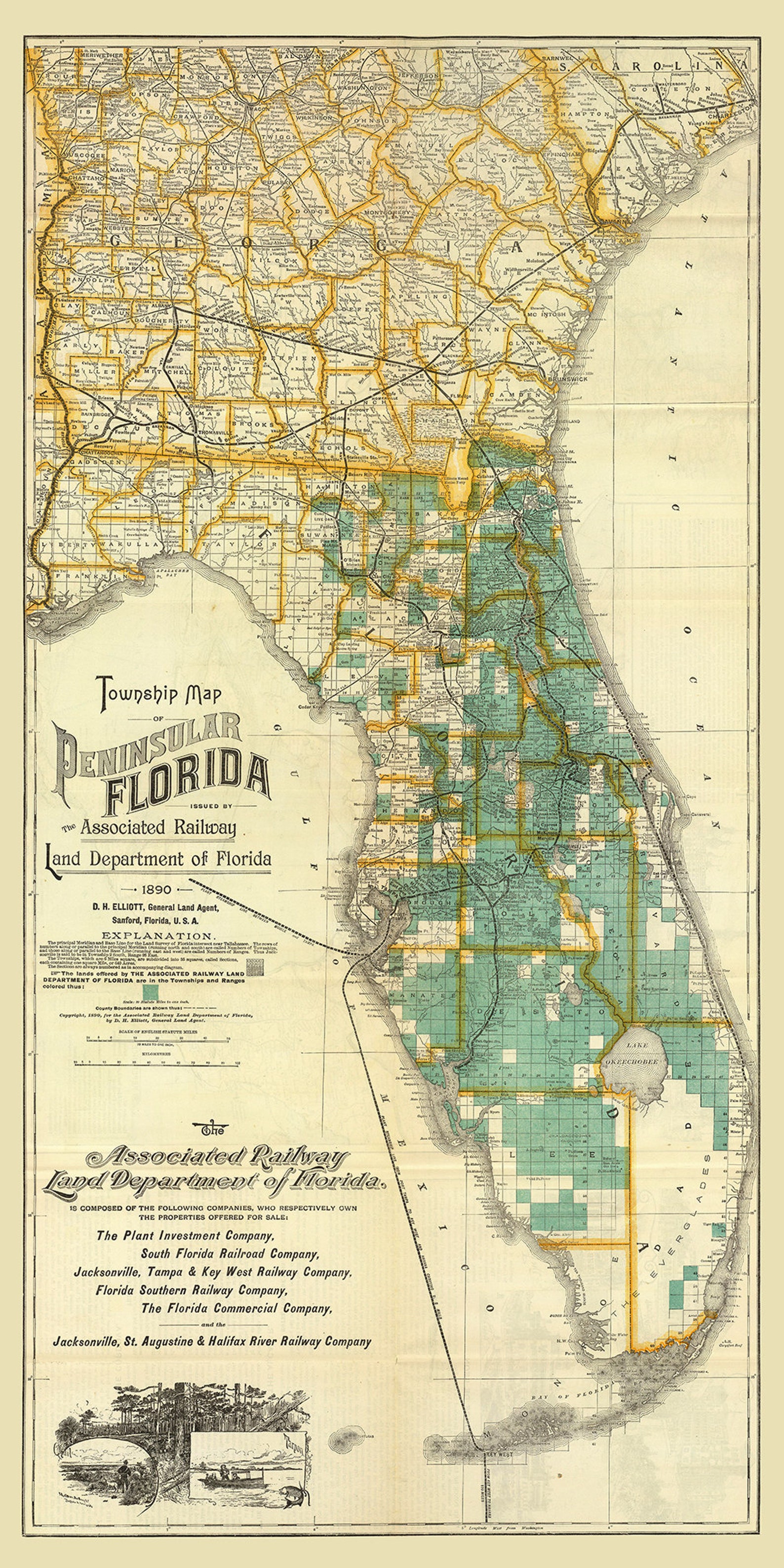 1890 Map of Florida Railroads - Etsy