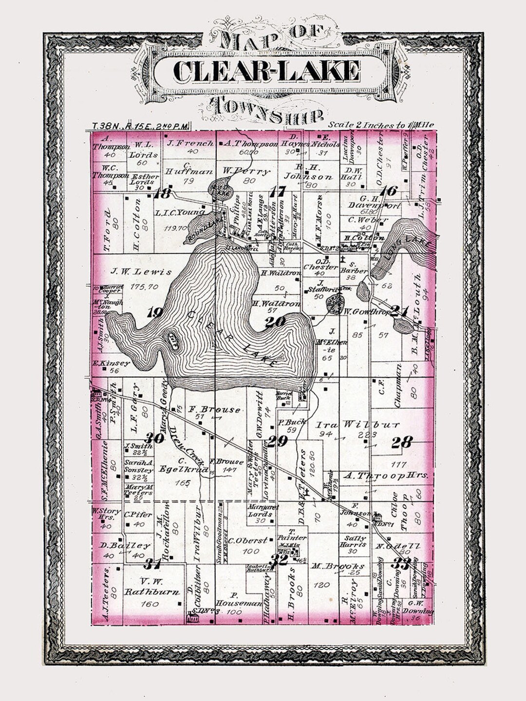 1880 Map of Clear Lake Township Steuben County Indiana - Etsy