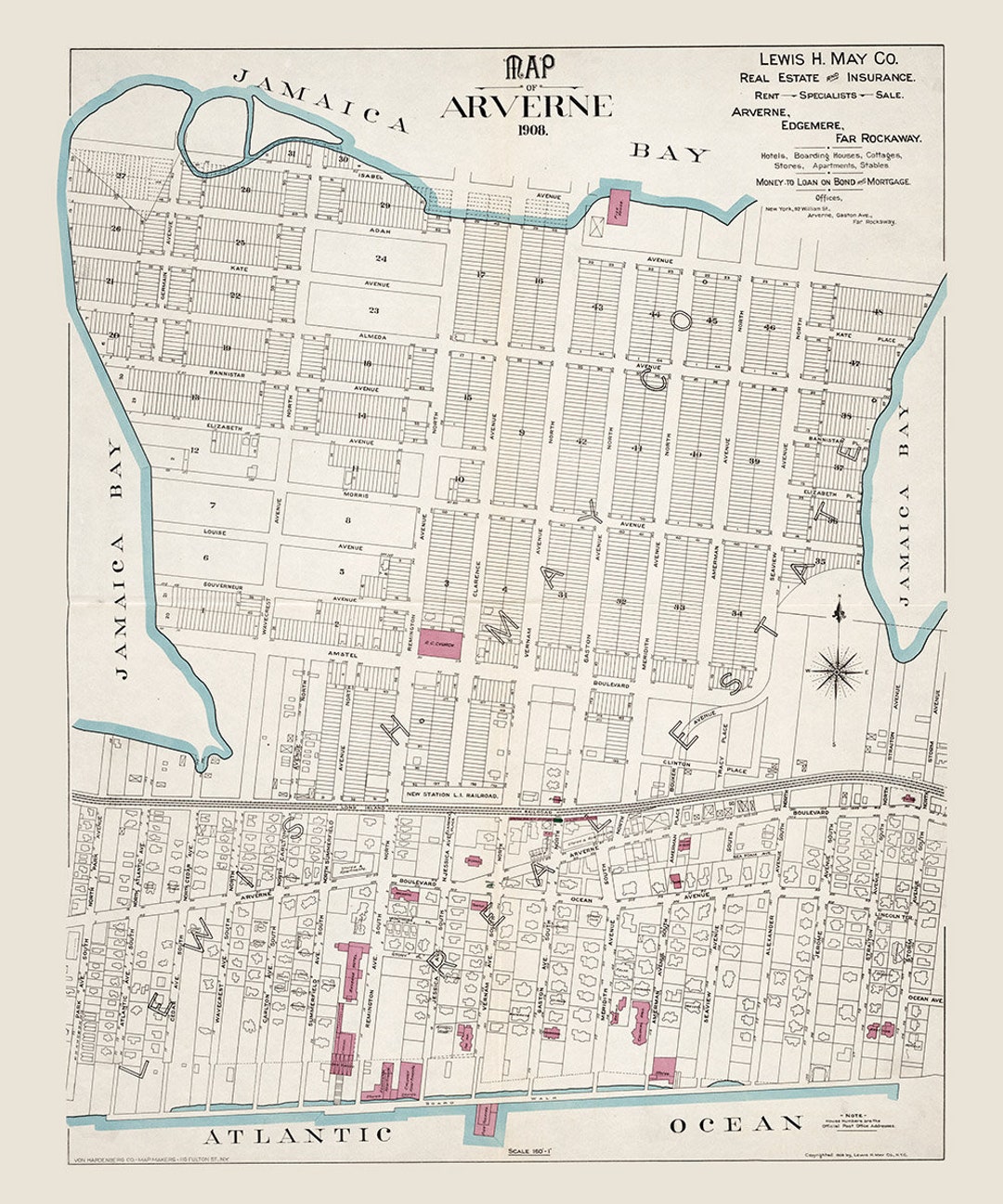 1908 Town Map of Arverne New York City New York - Etsy