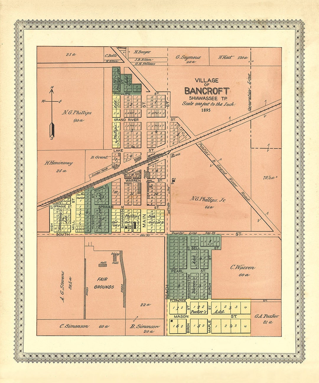 1895 Map of Bancroft Shiawassee County Michigan - Etsy