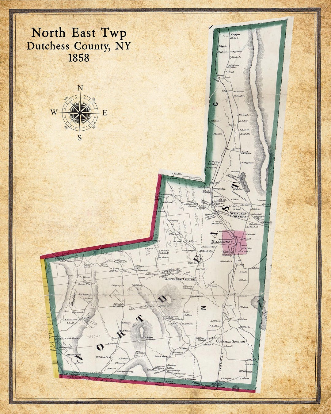 1858 Map of North East Township Dutchess County New York - Etsy