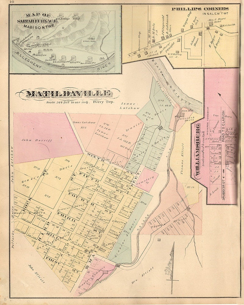 1877 Map of Matildaville Williamsburg Clarion County Pa - Etsy