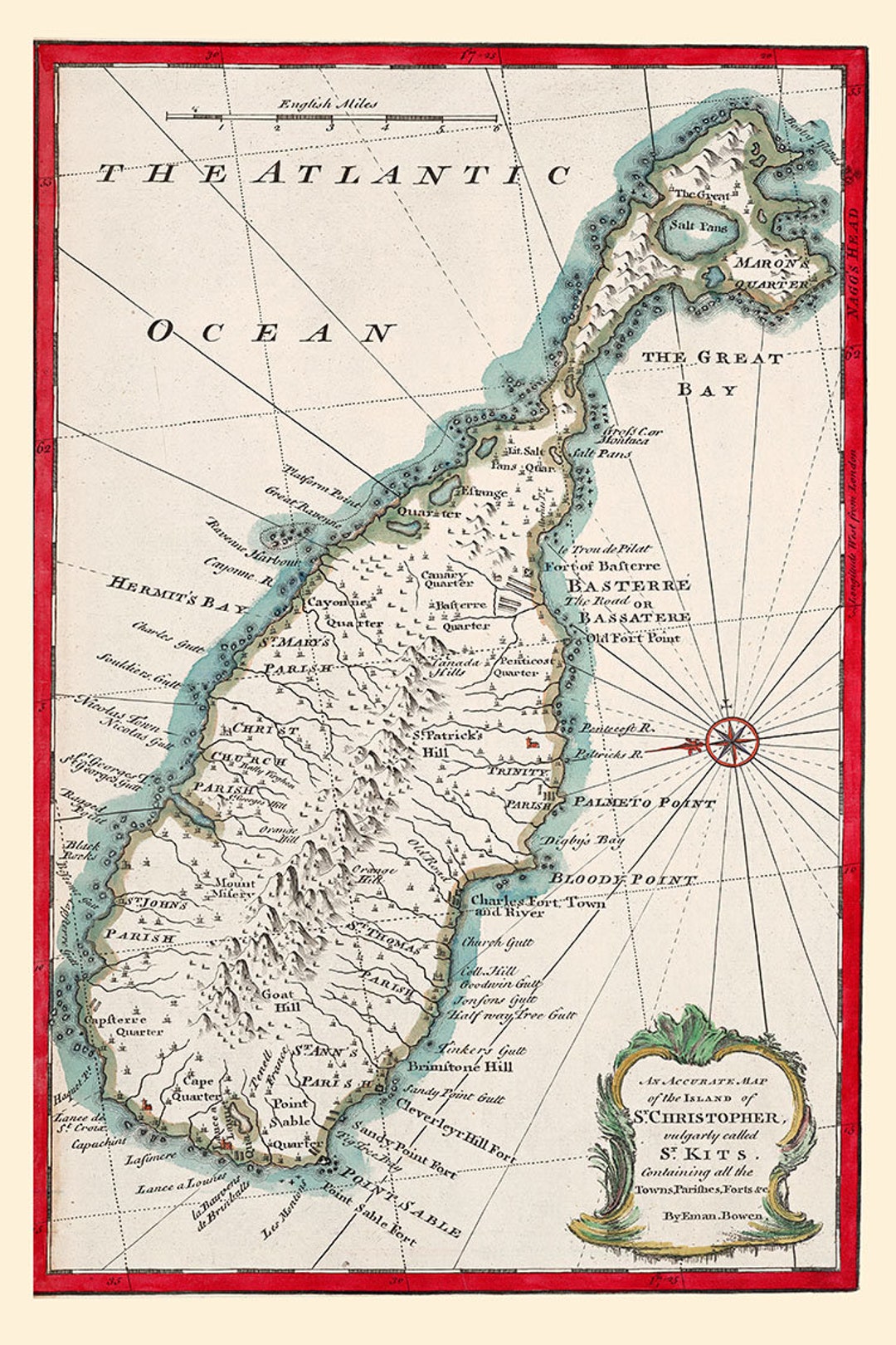 Historic Map of Saint Christopher - Etsy