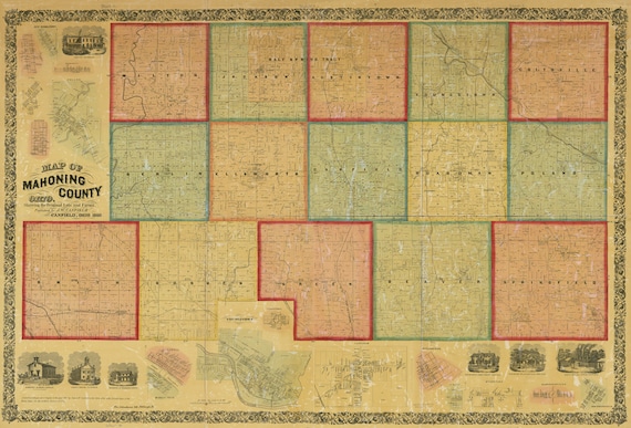 1860 Farm Line Map of Mahoning County Ohio Youngstown | Etsy