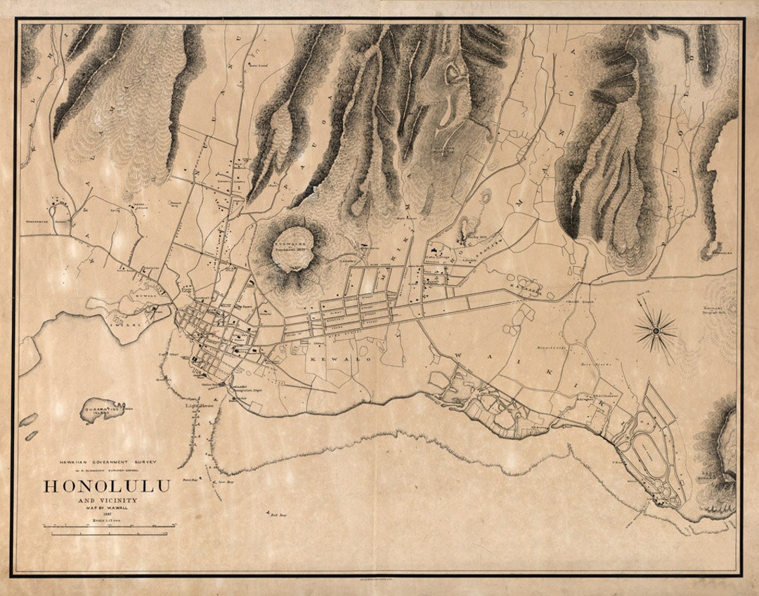1887 Map of Honolulu Hawaii - Etsy