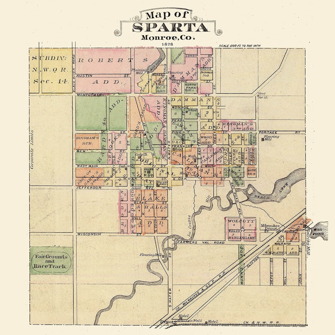 1878 Town Map of Sparta Monroe County Wisconsin - Etsy