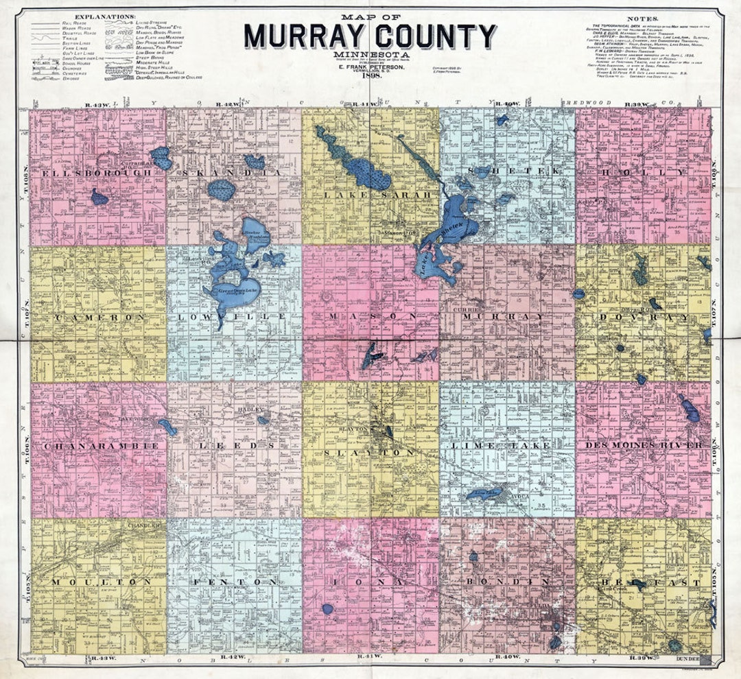 1898 Map of Murray County Minnesota Slayton - Etsy