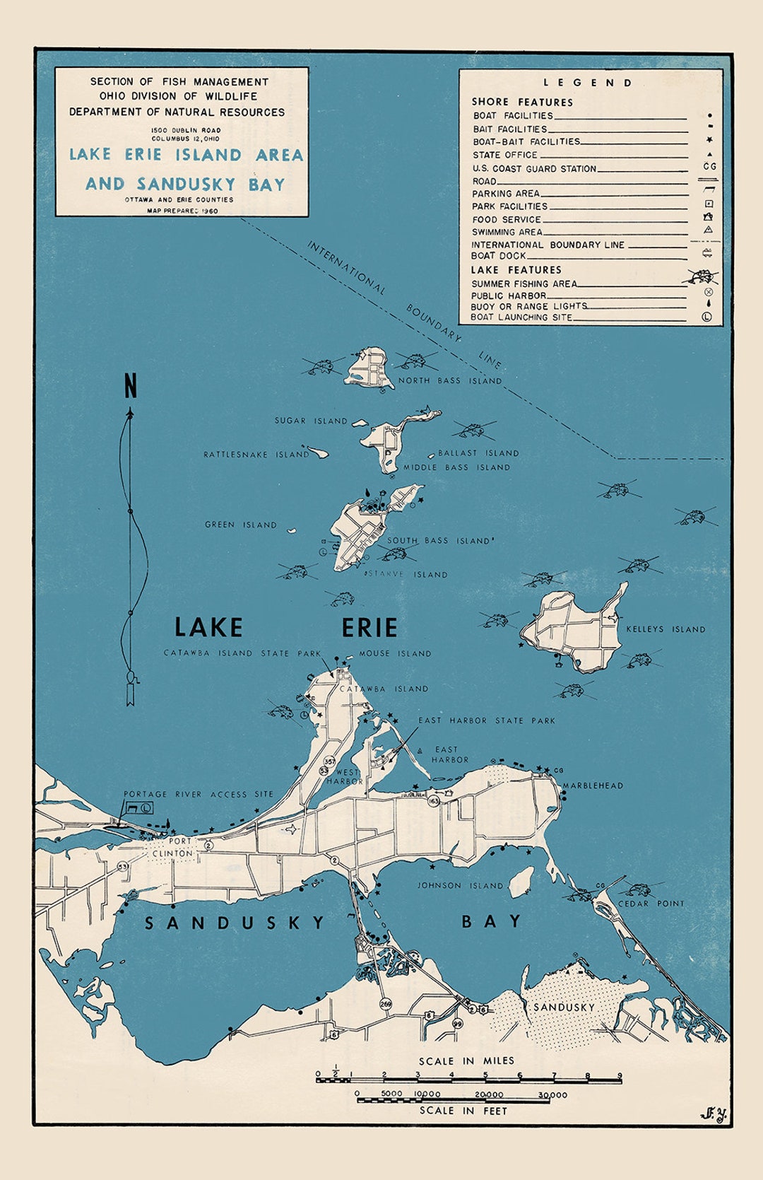 1960 Map of Lake Erie Island Area and Sandusky Bay Ohio - Etsy
