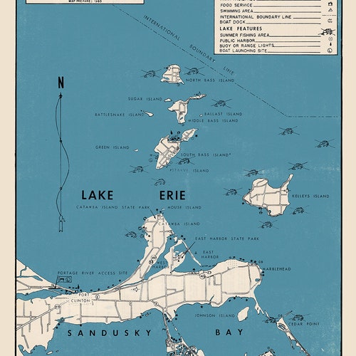 1960 Map of Lake Erie Island Area and Sandusky Bay Ohio - Etsy Canada