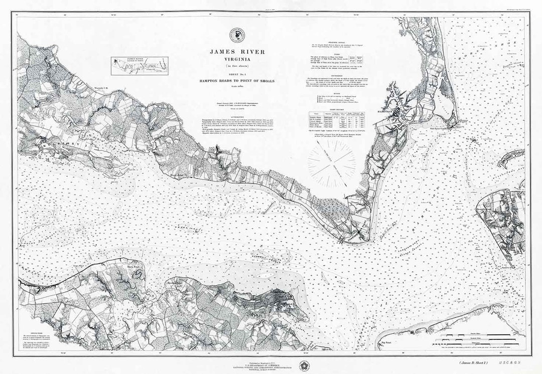 1882 Nautical Map of James River Virginia - Etsy