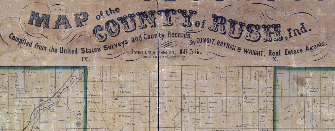 1866 Farm Line Map of Rush County Indiana | Etsy