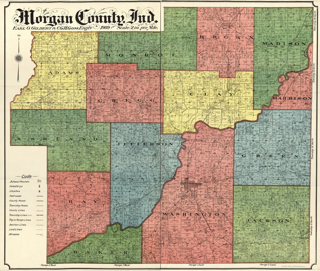 1894 Farm Line Map of Morgan County Indiana Martinsville - Etsy