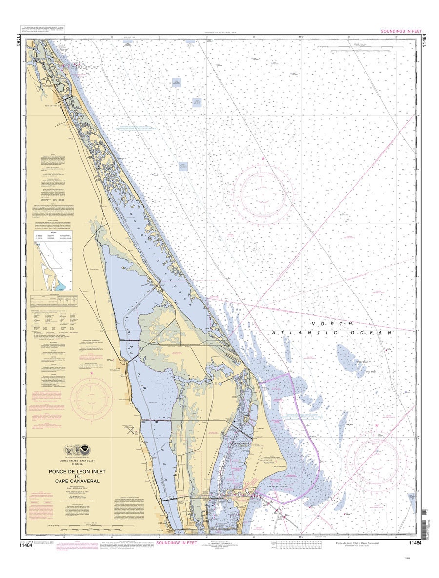 2011 Nautical Map of Ponce de Leon Inlet to Cape Canaveral | Etsy