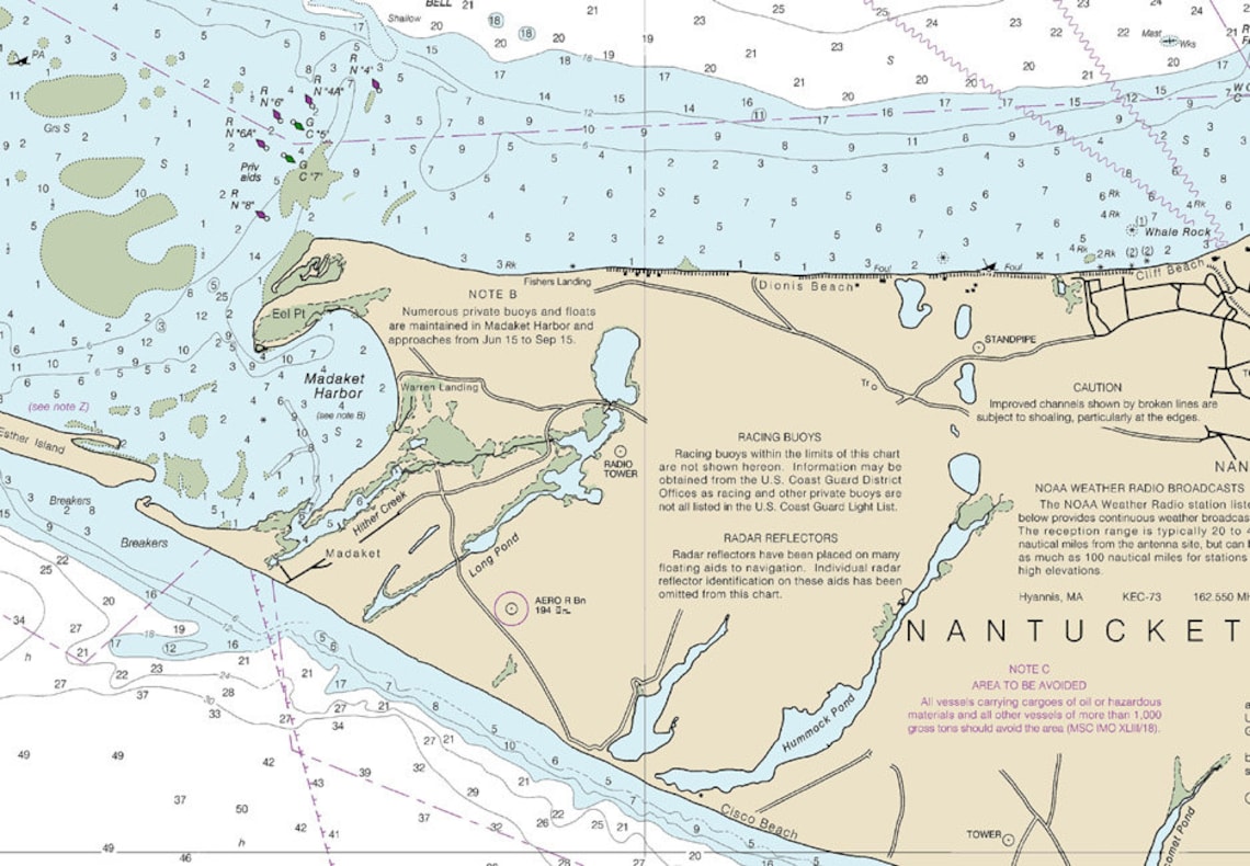 2014 Nautical Map of Nantucket Island Massachusetts | Etsy