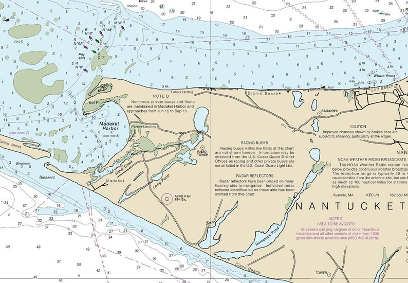 2014 Nautical Map of Nantucket Island Massachusetts - Etsy