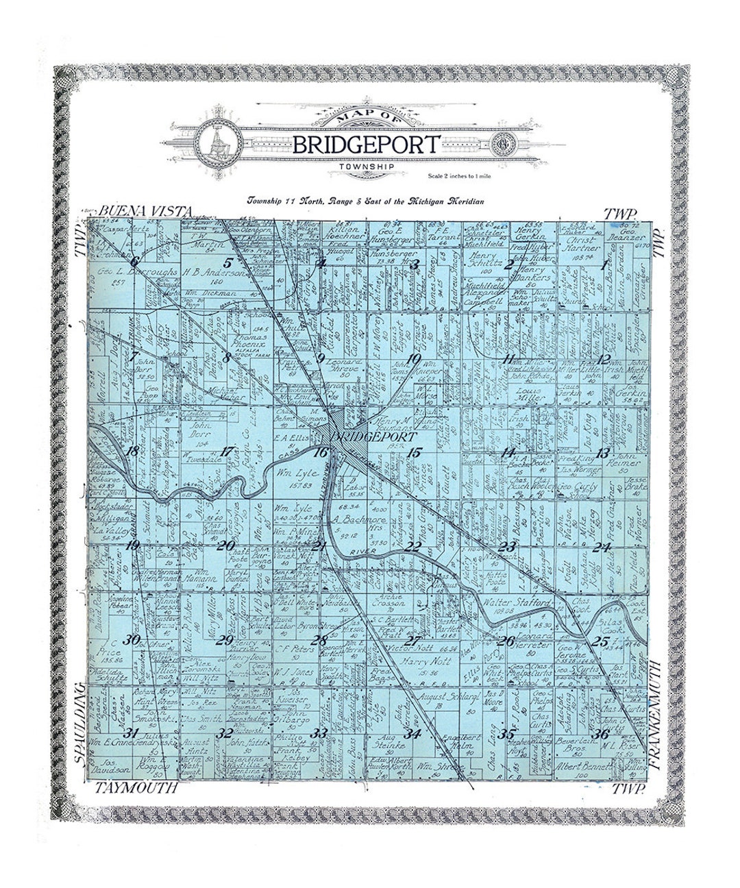 1916 Map of Bridgeport Township Saginaw County Michigan - Etsy