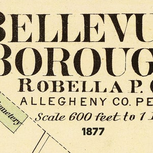 1877 Town Map of Bellevue Borough Allegheny County Pennsylvania - Etsy