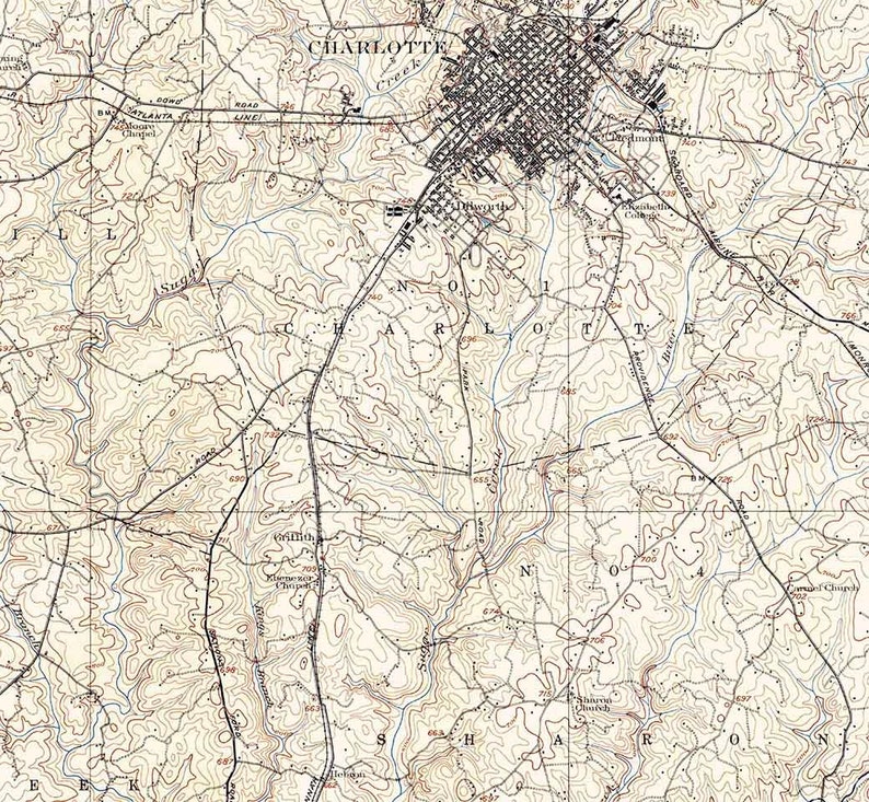 1905 Topo Map of Charlotte North Carolina Fort Mill Pineville - Etsy
