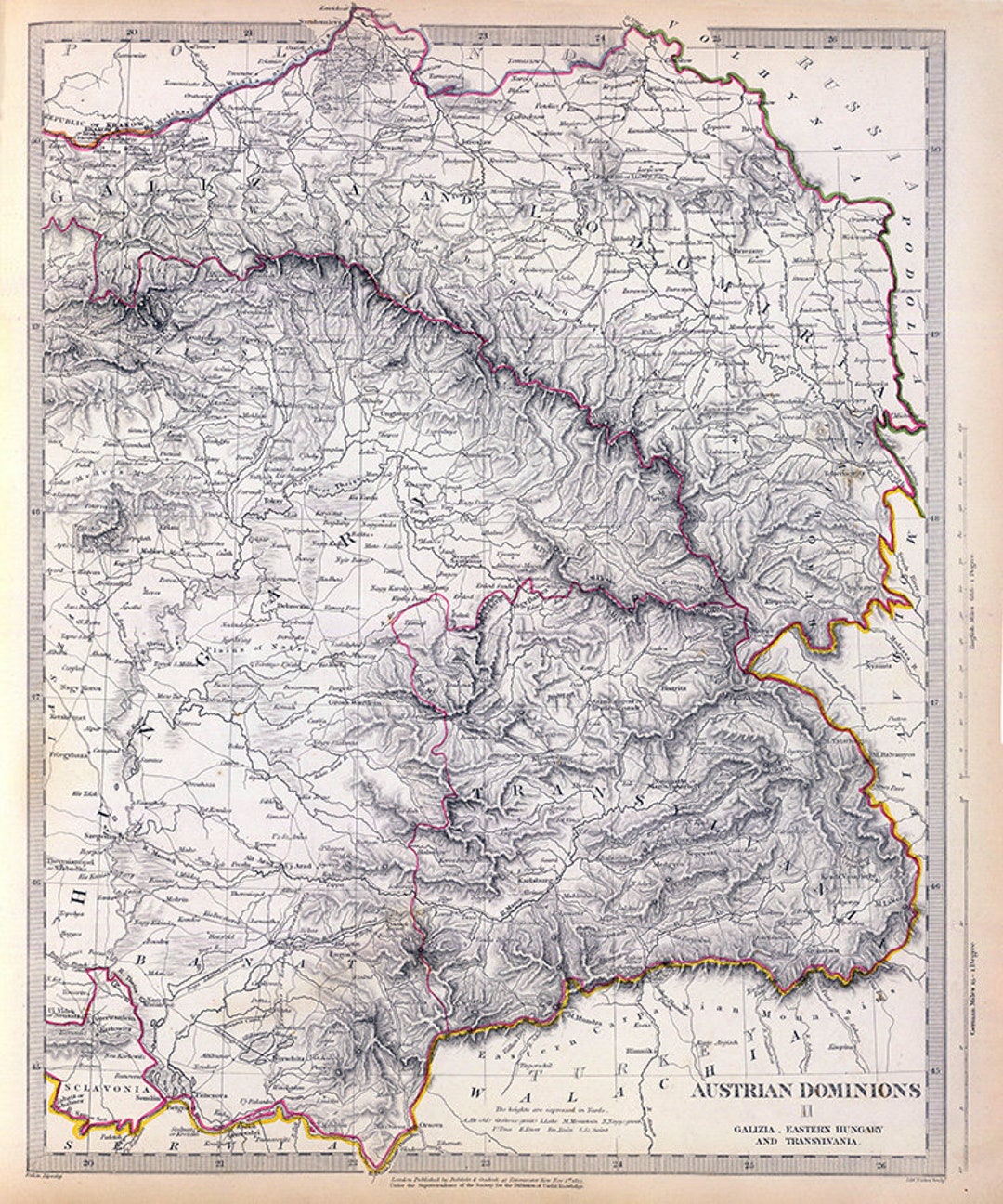 1832 Map of Austrian Dominions Galizia Eastern Hungary and Transylvania ...