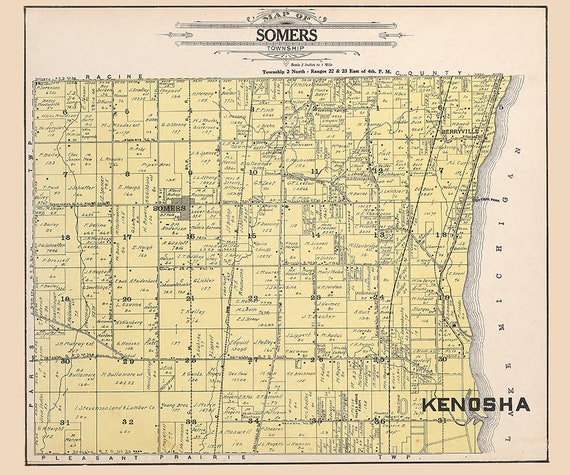 1908 Map of Somers Township Kenosha County Wisconsin - Etsy