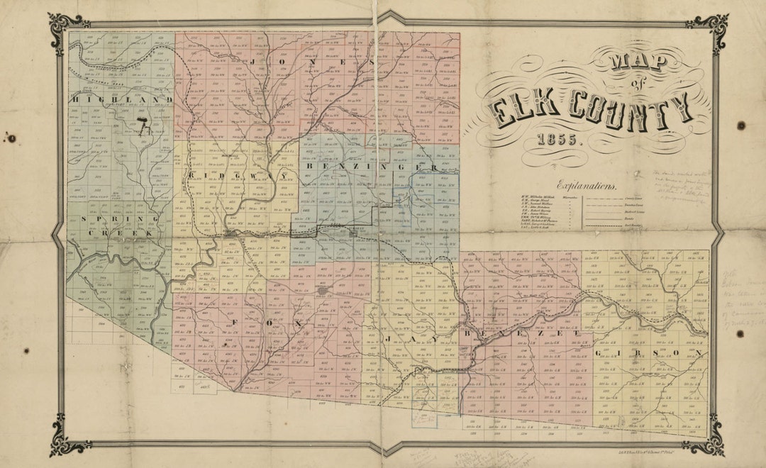 1855 Farm Line Map of Elk County PA Ridgeway Genealogy - Etsy