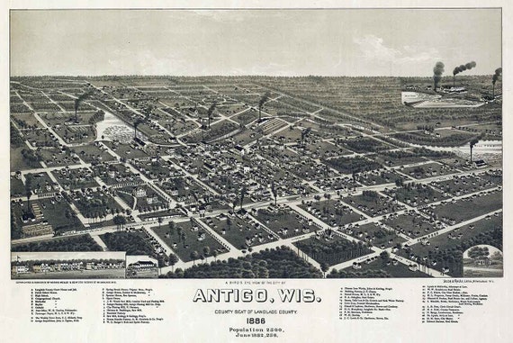 1886 Panoramic Map of Antigo Wisconsin Langlade County - Etsy