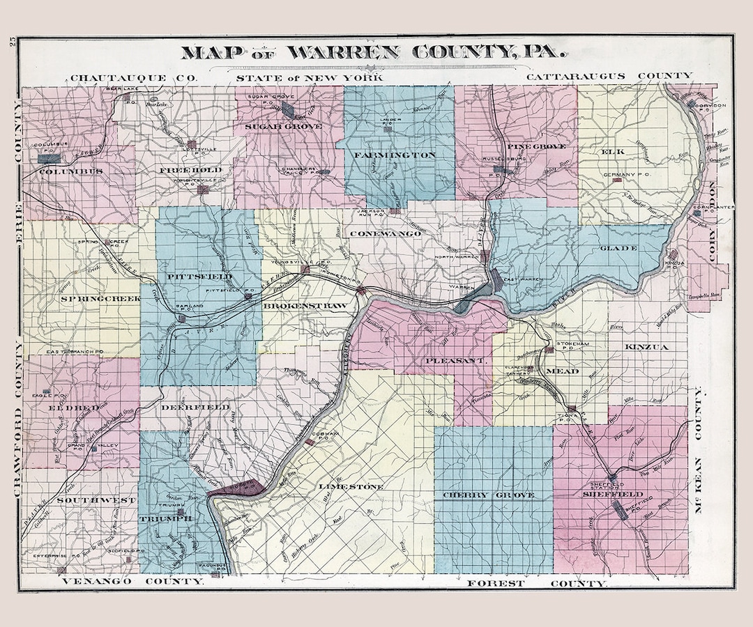 1878 Map of Warren County Pennsylvania - Etsy