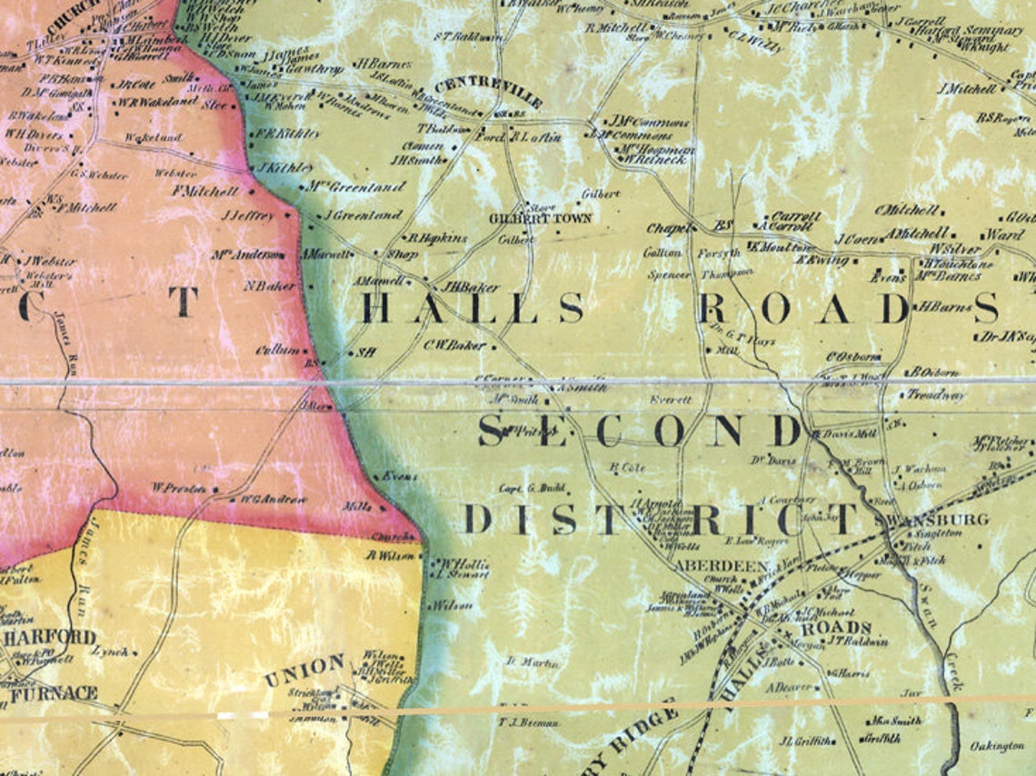 1858 Map of Harford County Maryland With Homeowner Names - Etsy