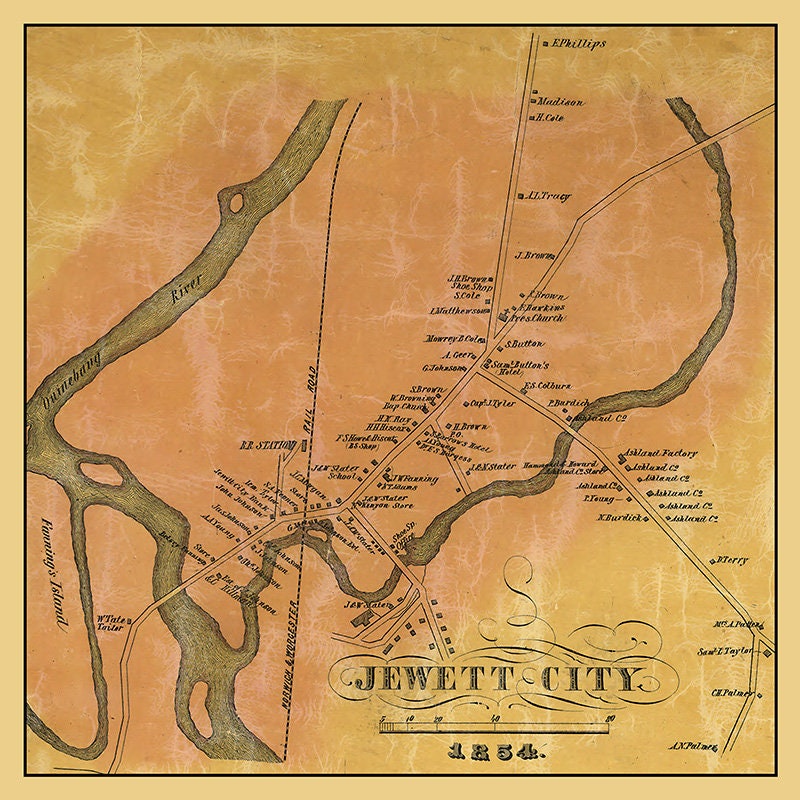1854 Map of Jewett City Connecticut - Etsy