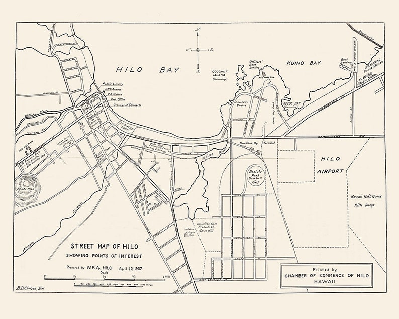 1937 Town Map of Hilo Hawaii - Etsy