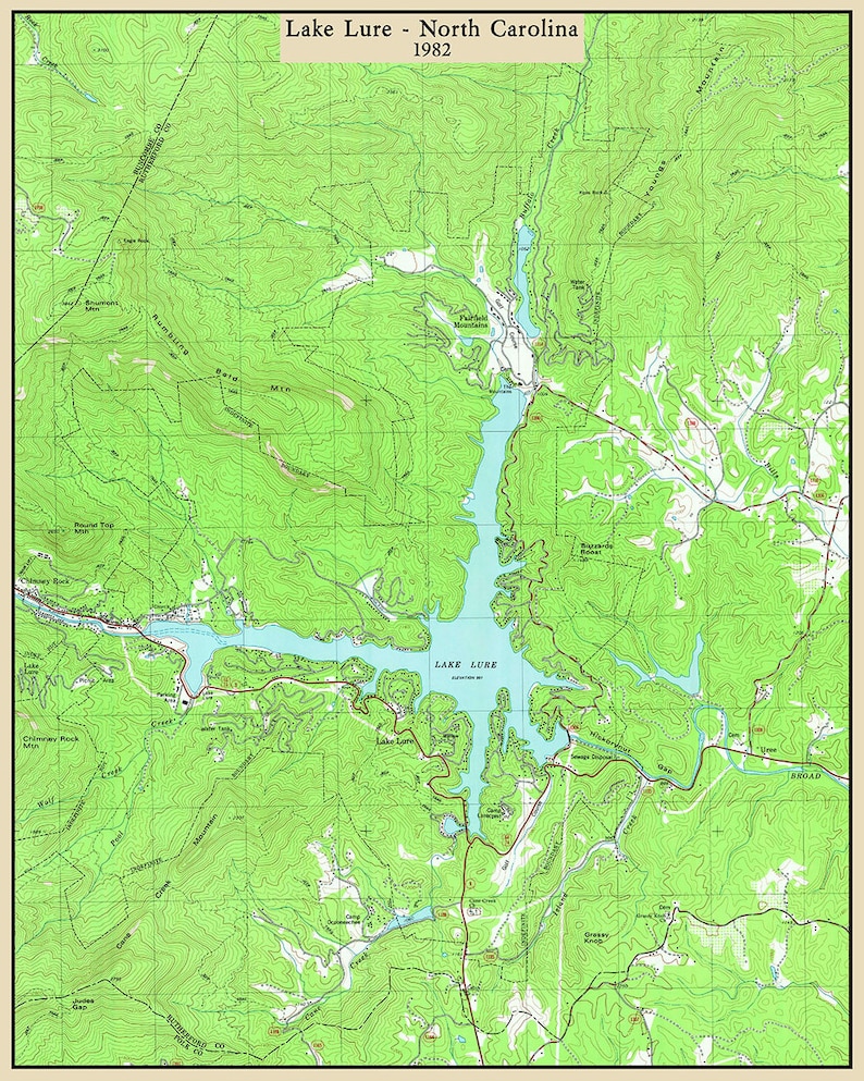 1982 Map of Lake Lure North Carolina Chimney Rock - Etsy
