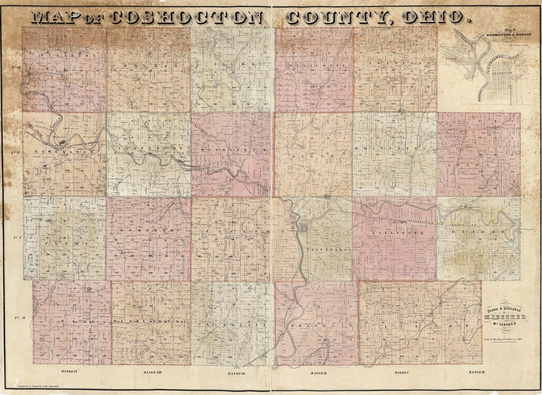 1850 Farm Line Map of Coshocton County Ohio Lewisville Farm Names - Etsy