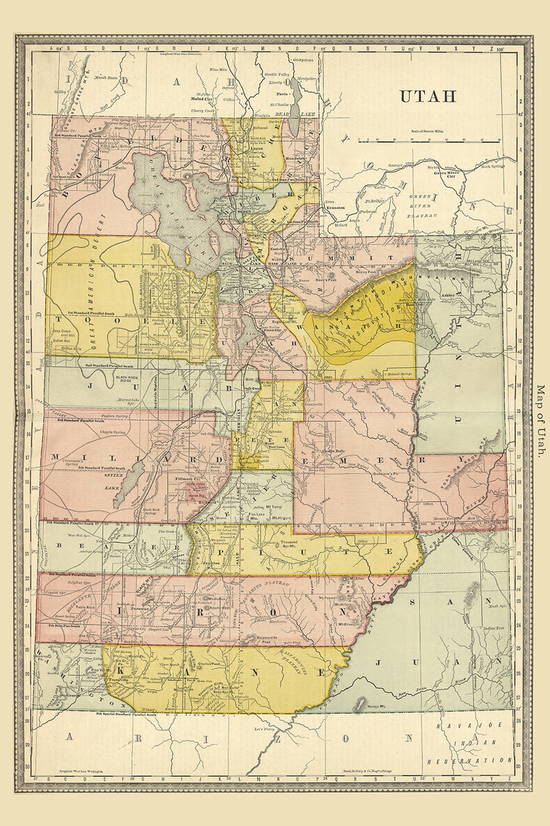 1881 Map of Utah - Etsy