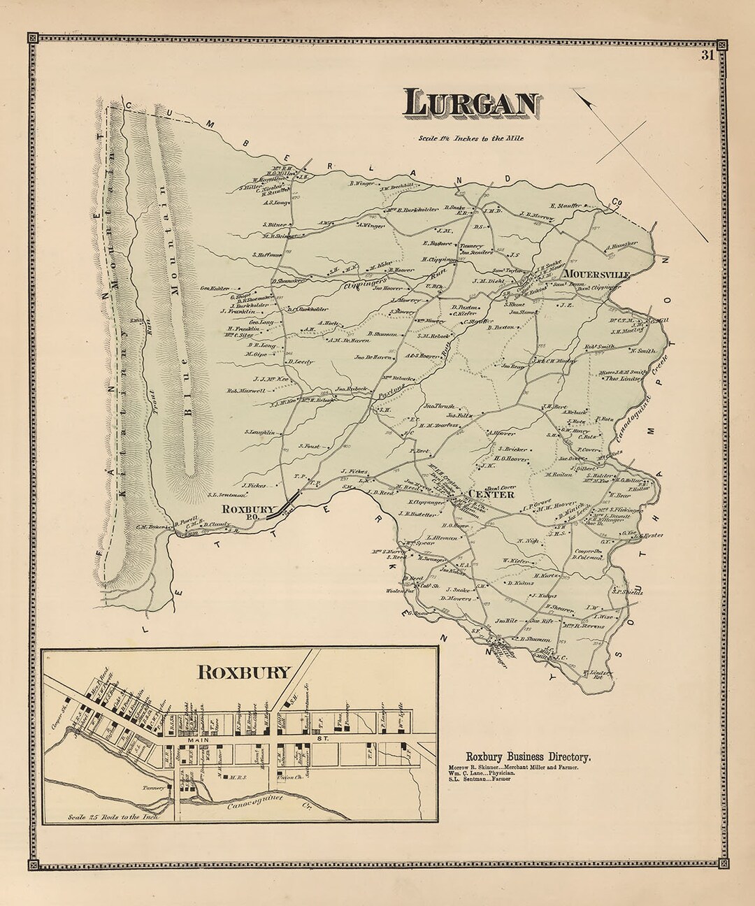 1868 Map of Lurgan Township Franklin County Pennsylvania - Etsy