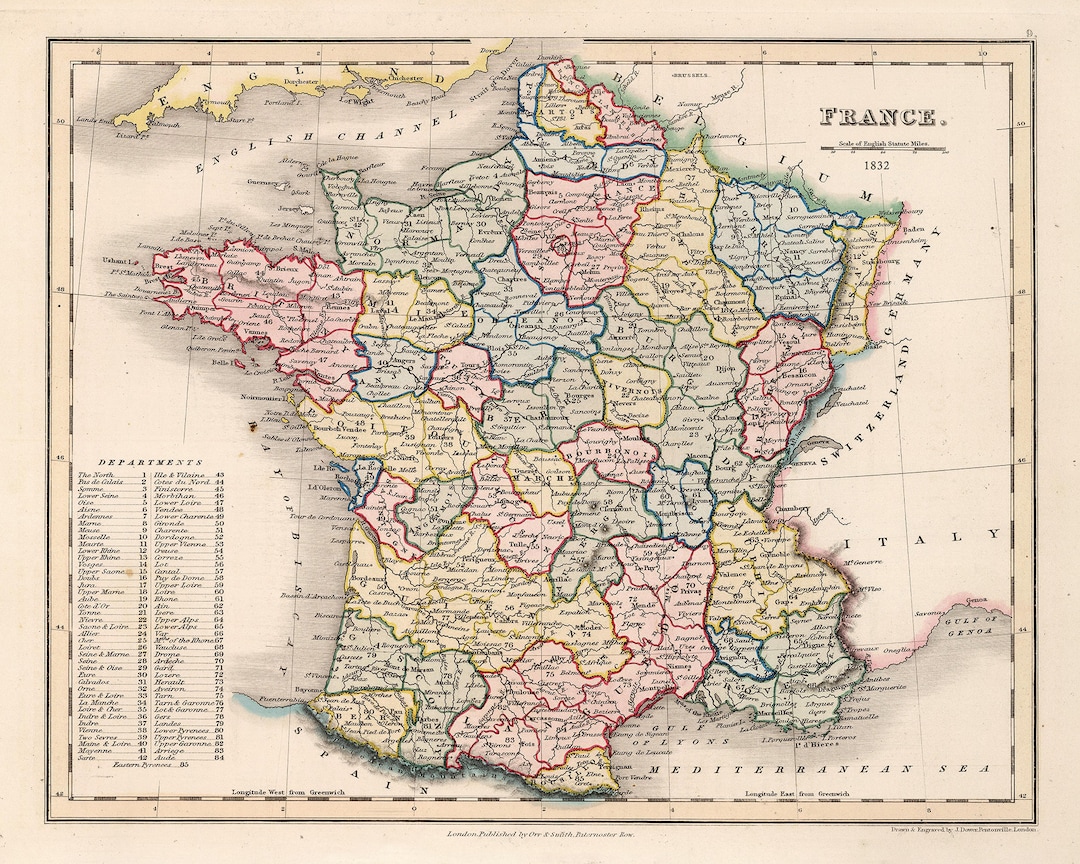 1832 Map of France - Etsy