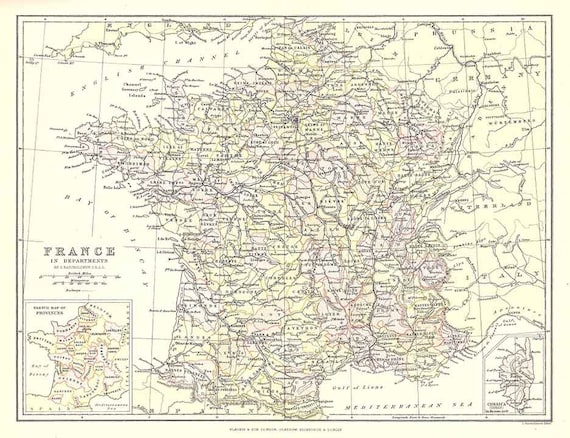 1885 Map of France | Etsy